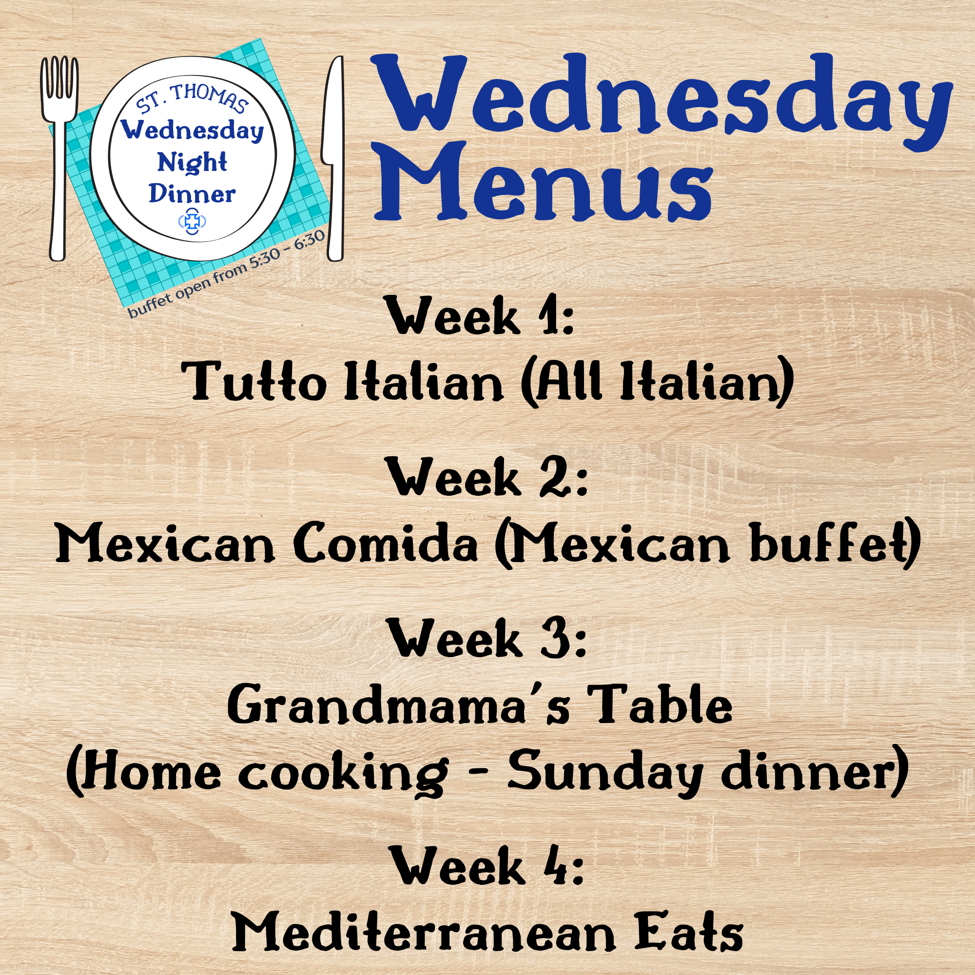 Wednesday Dinner - St Thomas Columbus